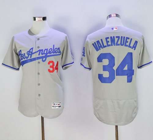 Dodgers #34 Fernando Valenzuela Grey Flexbase Authentic Collection Road ...