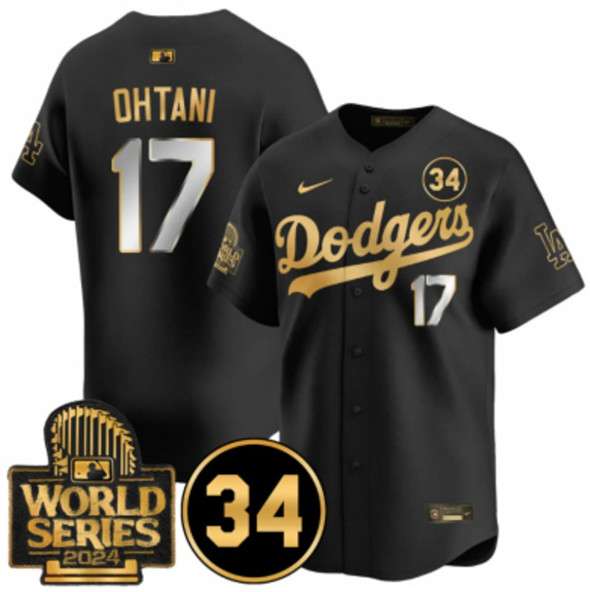 Los Angeles Dodgers #17 Shohei Ohtani Black-Gold 2024 World Series ...