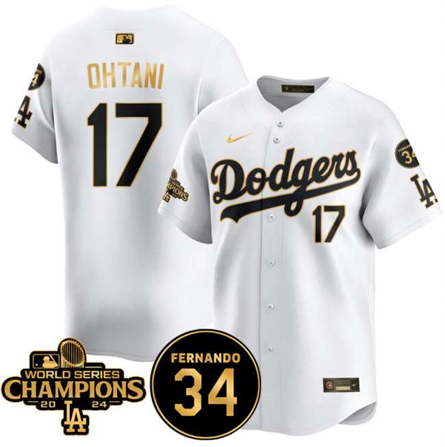 Los Angeles Dodgers #17 Shohei Ohtani White-Gold 2024 World Series ...