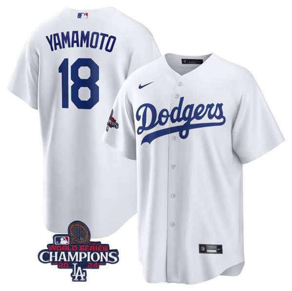 Los Angeles Dodgers #18 Yoshinobu Yamamoto White 2024 World Series ...