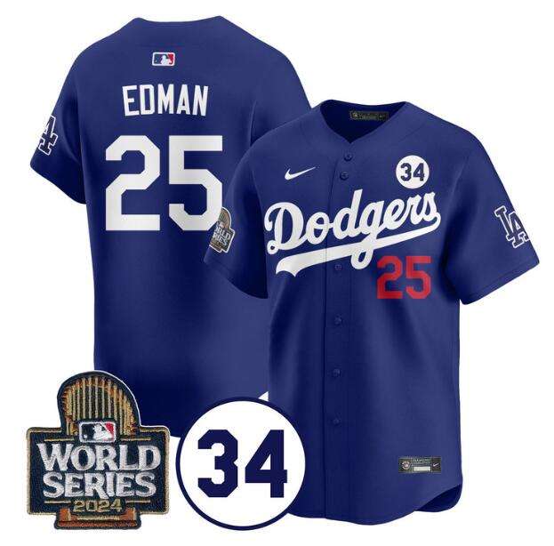 Los Angeles Dodgers #25 Tommy Edman Royal 2024 World Series With No. 34 ...