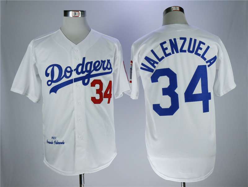 Los Angeles Dodgers #34 Fernando Valenzuela White 1981 Throwback ...