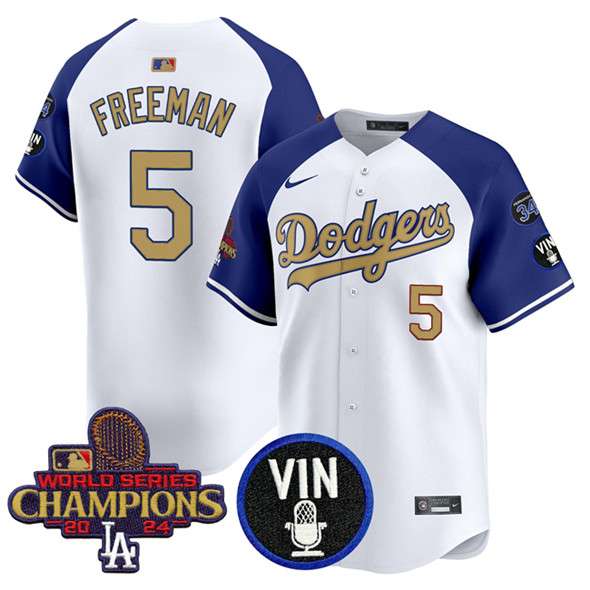 Los Angeles Dodgers #5 Freddie Freeman White-Royal-Gold 2024 World ...