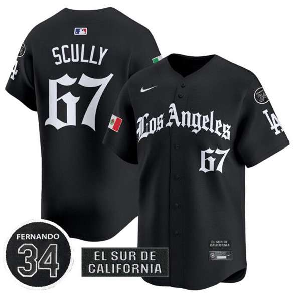 Los Angeles Dodgers #67 Vin Scully Black Mexico 2025 LA Gothic Style ...