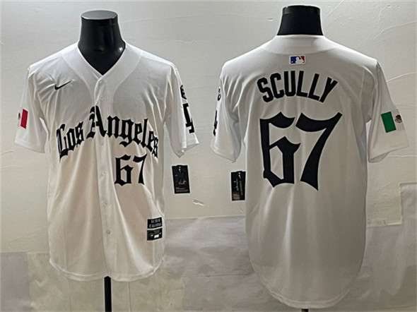 Los Angeles Dodgers #67 Vin Scully White Mexico 2025 LA Gothic Style ...