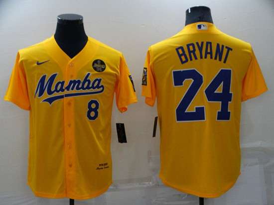 Los Angeles Dodgers Front #8 Back #24 Kobe Bryant ‘Mamba’ Yellow Cool ...