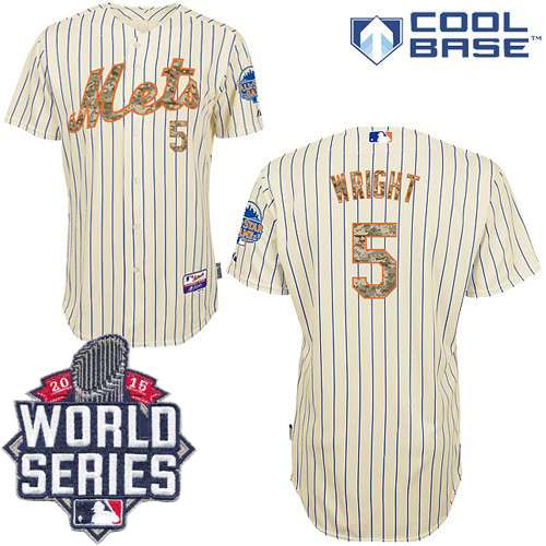 Mets #5 David Wright Cream(Blue Strip) USMC Cool Base W-2015 World ...