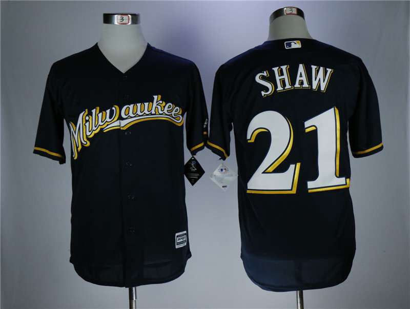 Milwaukee Brewers #21 Travis Shaw Navy Coolbase Stitched Jersey ...