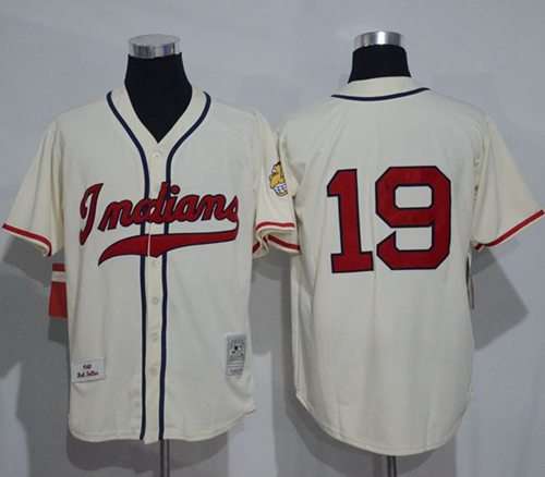Mitchell And Ness 1948 Indians #19 Bob Feller Cream Stitched Throwback ...