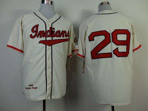 Mitchell and Ness 1948 Indians #29 Satchel Paige Cream Throwback ...