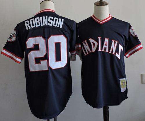 Mitchell And Ness Indians #20 Eddie Robinson Navy Blue Throwback ...