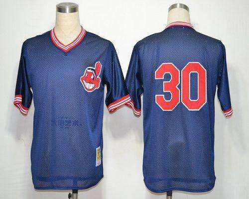 Mitchell And Ness Indians #30 Joe Carter Blue Throwback Stitched Jersey ...