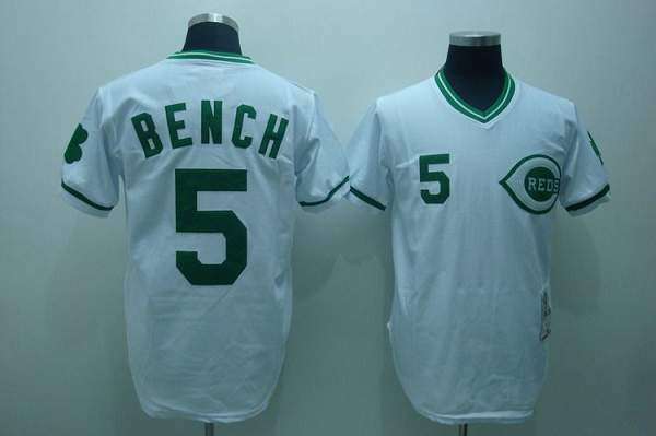 Mitchell and Ness Reds #5 Johnny Bench Stitched White Green Patch ...