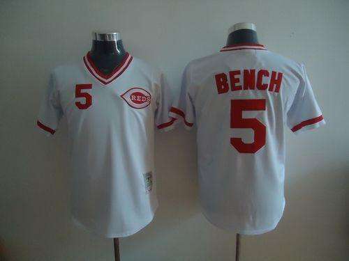 Mitchell and Ness Reds #5 Johnny Bench Stitched White Throwback Jersey ...