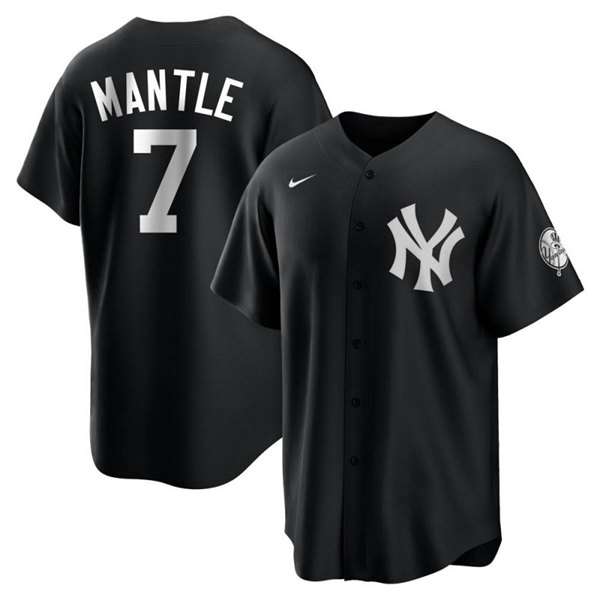 New York Yankees #7 Mickey Mantle Black Cool Base Stitched Jersey ...