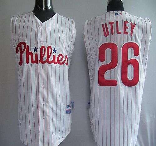 Phillies #26 Chase Utley White(Red Strip) Vest Style Stitched Jersey ...