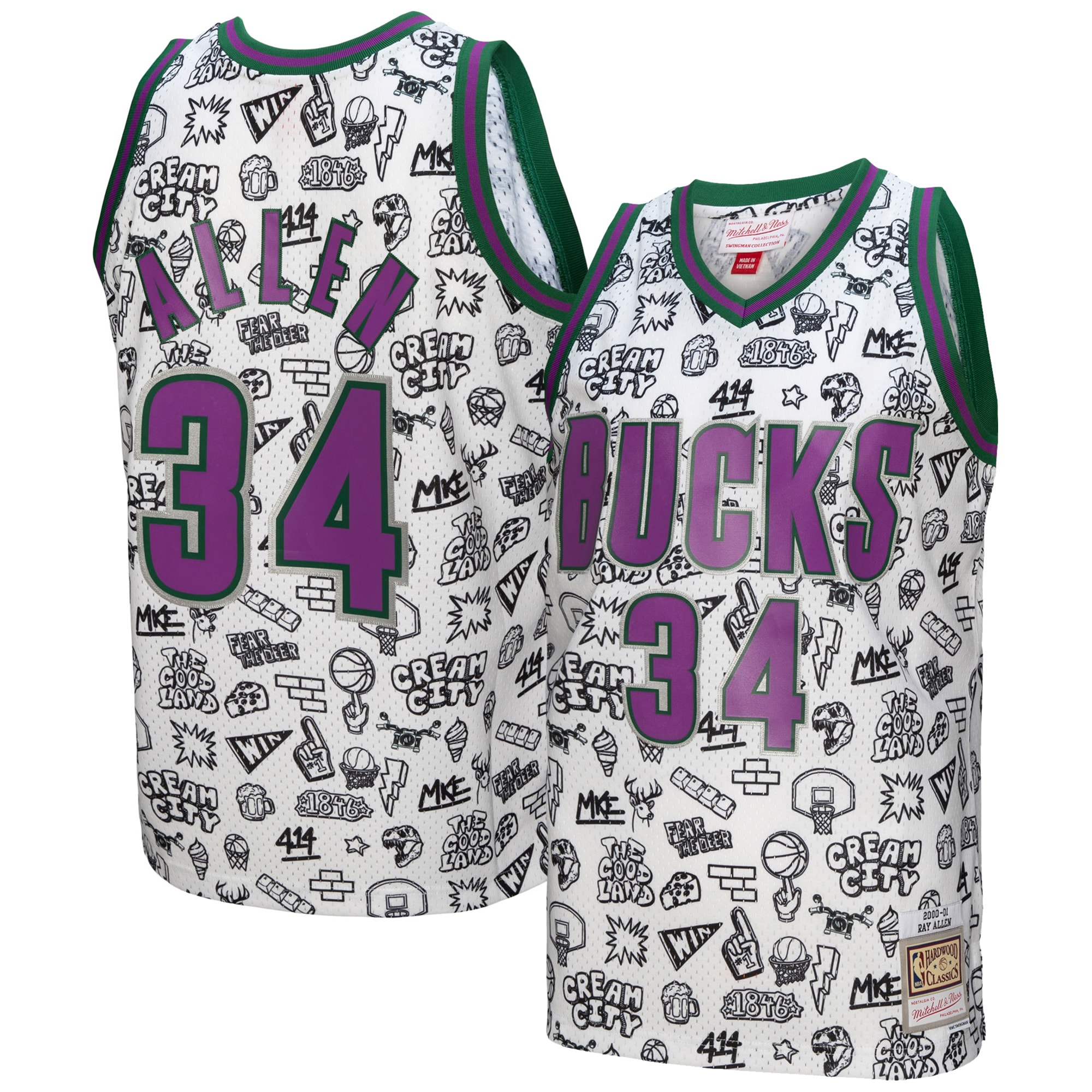 Ray Allen Milwaukee Bucks Mitchell & Ness 2000-01 Swingman Jersey ...