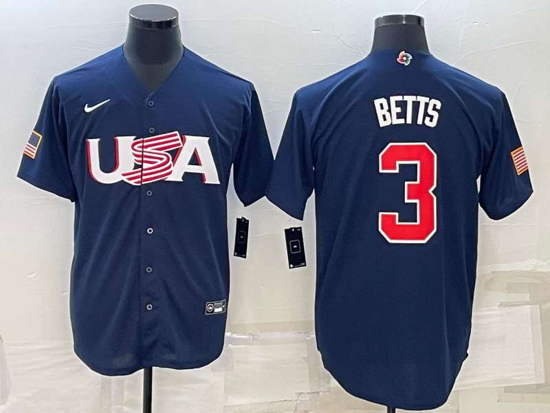 USA Baseball #3 Mookie Betts 2023 Navy World Baseball Classic Stitched ...