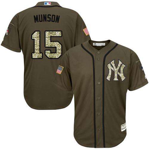 Yankees #15 Thurman Munson Green Salute to Service Stitched Jersey ...