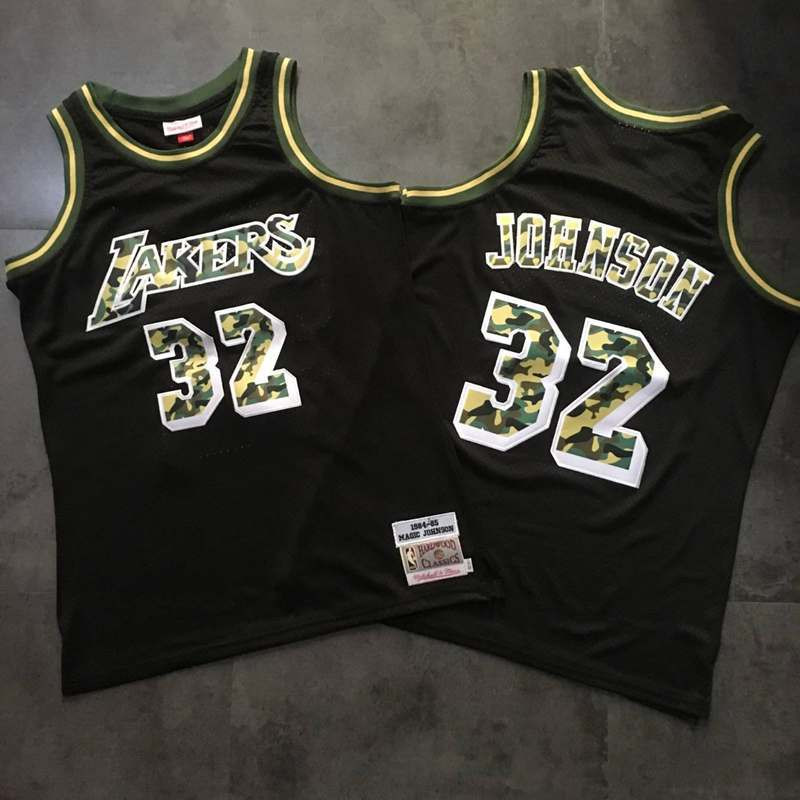 Lakers 32 Magic Johnson Black Camo 1984-85 Hardwood Classics Jersey ...